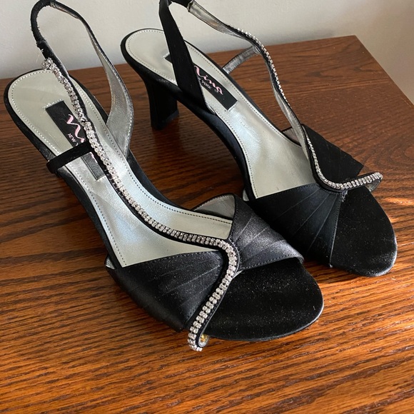 Nina | Shoes | Nina Dress Heels Black Satin With Rhinestones Strappy 8 ...